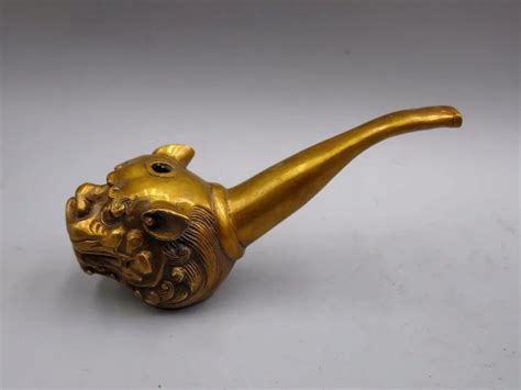 China Brass Copper Carved Fine Beautiful Dragon Tobacco Pipe Statue