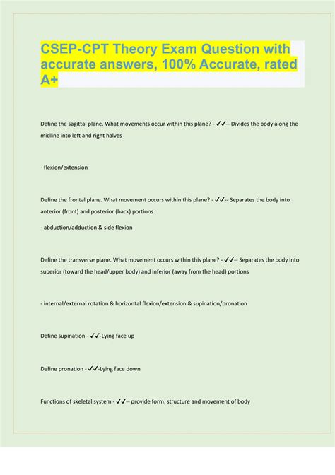 Csep Cpt Theory Exam Question With Accurate Answers 100 Accurate
