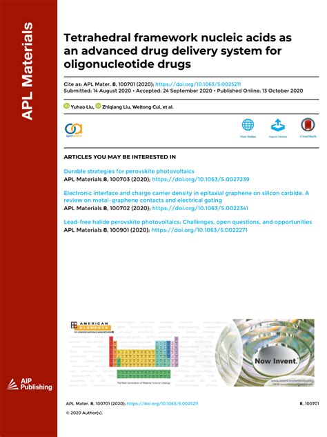 Pdf Tetrahedral Framework Nucleic Acids As An Advanced Drug Delivery