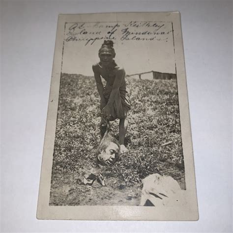 Vintage Photo Postcard Moro Tribe Man Posing Chopped Off Head