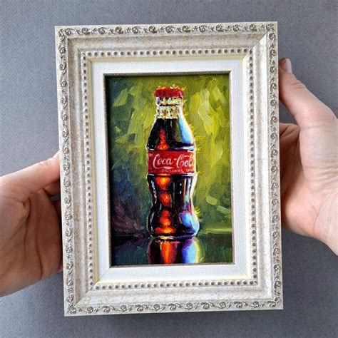 Coca Cola Painting Small Framed Art Original Oil Picture Cola Bottle