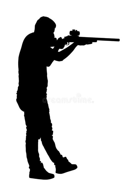 Cazador Con El Perro Que Apunta Con Su Silueta Del Rifle Escena De B