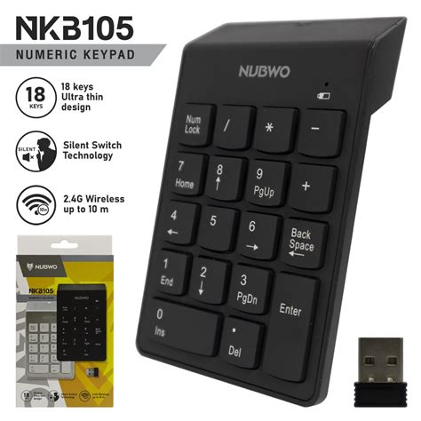 Nubwo Numeric Keypad Wireless 18keys Silent Switch แป้มพิมพ์ตัวเลขไร้สาย Nkb 104 Nkb 105