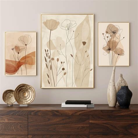 Minimal Botanical Line Drawings Neutral Beige Printable Set Thirteen