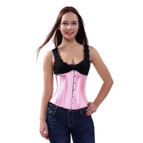 Womens Denim Waist Cincher Steel Underbust Lace Up Boned Corsets Top