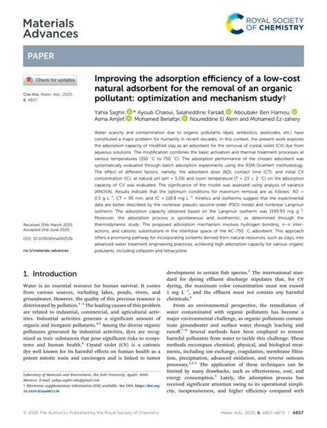 Pdf Improving The Adsorption Efficiency Of A Low Cost Natural