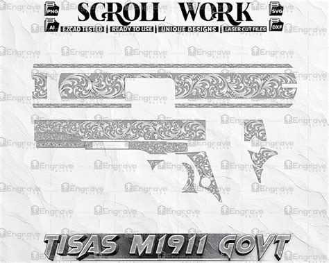 custom scroll work laser engraving design tisas m1911 a1 govt firearm