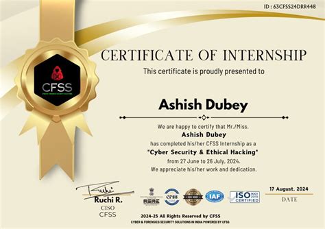 Ashish Dubey On Linkedin Cybersecurity Ethicalhacking Internship Cfss Digitalsecurity