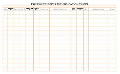 Product Defect Identification Sheet Format