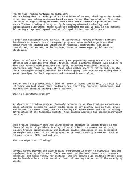 Top 10 Algo Trading Software In India 2025 Pdf Algorithmic Trading