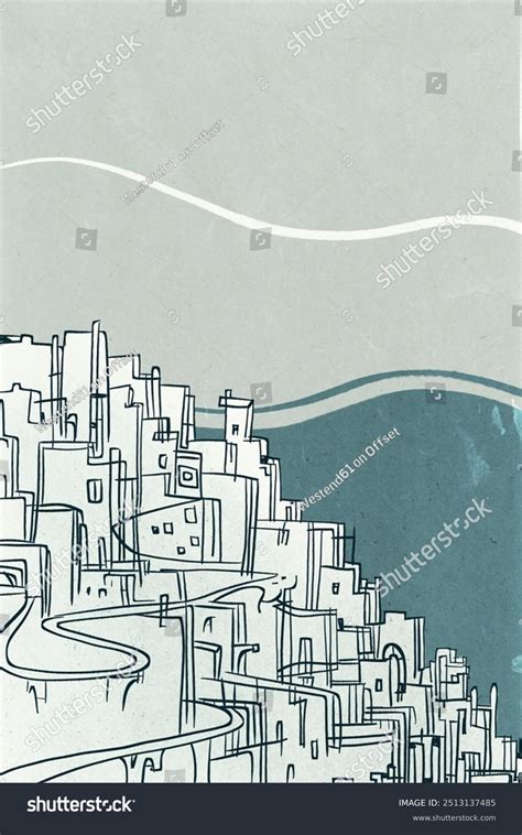 Stylized Drawing Winding Road Leading City Stock Illustration