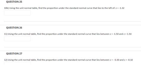 solved question 25 10b using the unit normal table find