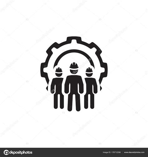 Engineering Team Icon Three Men And Cog Wheel Development Symbol