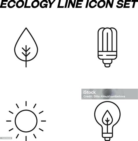 검은 색 얇은 선으로 그려진 간단한 흑백 표지판 전기와 생태학의 상징으로 잎 태양 전구의 상징으로 설정된 벡터 선 아이콘 0명에 대한 스톡 벡터 아트 및 기타 이미지