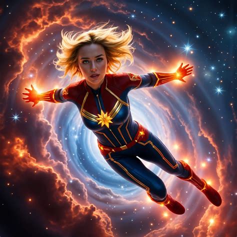 Carol Danvers Captain Marvel Flies Past Nebula