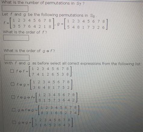 solved what is the number of permutations in sy let f and g