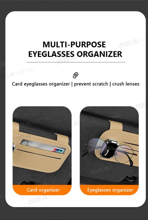 Seametal Car Sunglasses Clip Card Holder Universal Leather Car Sun