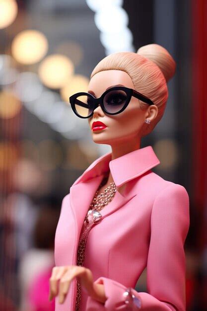 Premium Photo Pink Barbie Doll With Glasses At The Prada Store In The