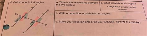 4 Color Code All8 Angles A What Is The Relationship Between B What Property Would Appl