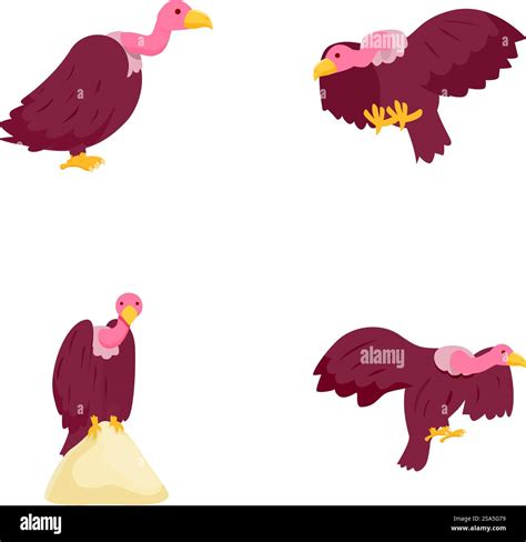 Condor Icons Set Cartoon Vector Big Bird Of Prey Wild Nature Condor