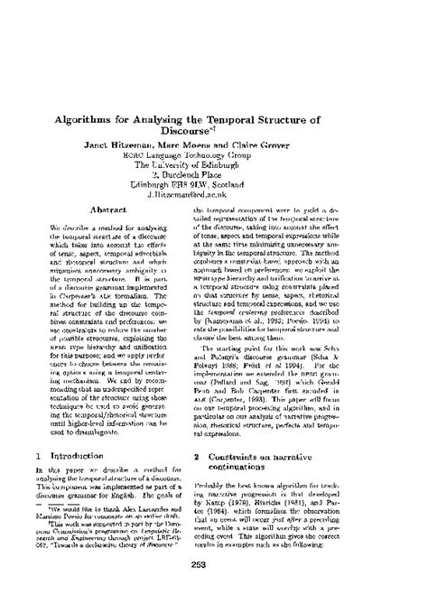 Pdf Algorithms For Analysing The Temporal Structure Of Discourse