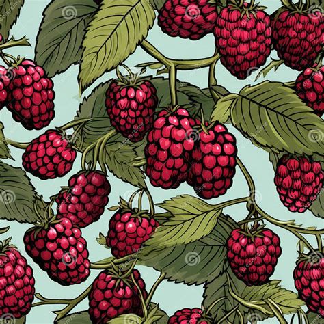 Bold And Colorful Ripe Raspberry Pattern On Blue Background Stock