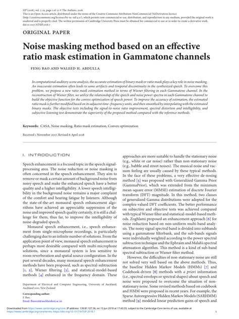 Pdf Noise Masking Method Based On An Effective Ratio Mask Estimation