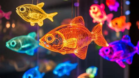 Colorful Illuminated Fish Mobile Hanging Decor Stock Illustration
