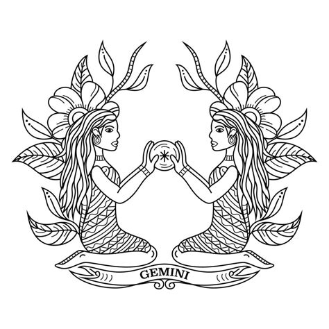Gemini Zodiak Line Art 11674621 Vector Art At Vecteezy