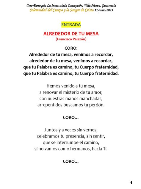 Letra De Cantos Misa Corpus Christi 2023 Pdf