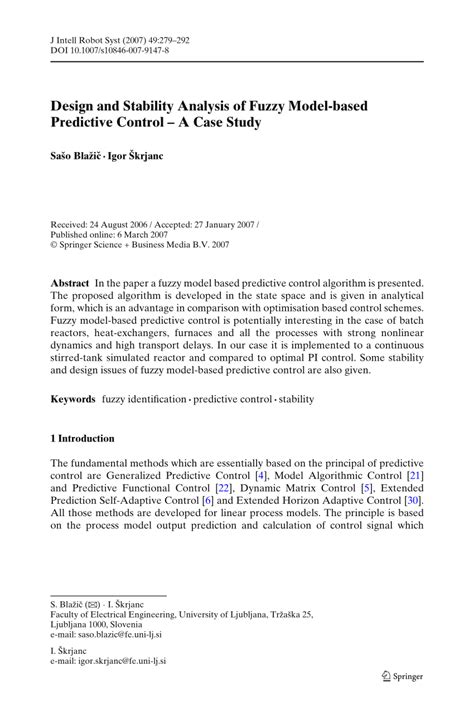 Pdf Design And Stability Analysis Of Fuzzy Model Based Predictive