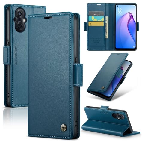 適用於oppo F21 Pro 5g 國外版reno8 Z 國外版 Caseme 023系列蝴蝶扣荔枝紋防盜刷手機皮套（珠光藍）
