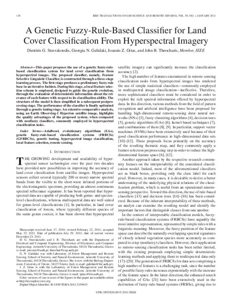 Pdf A Genetic Fuzzy Rule Based Classifier For Land Cover Classification From Hyperspectral Imagery