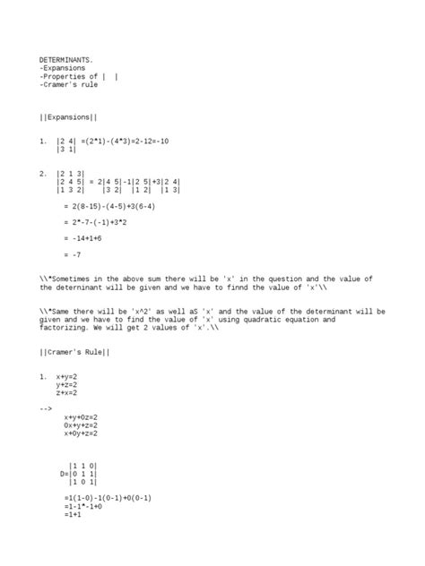 Determinants Notes Pdf Determinant Algorithms