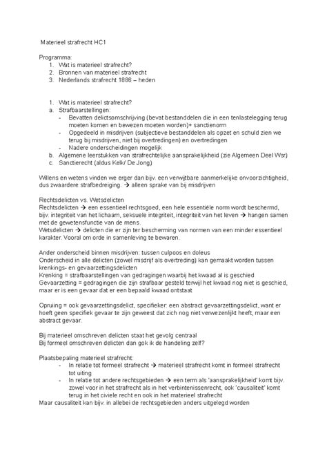 Materieel Strafrecht Aantekeningen HC1 Materieel Strafrecht HC