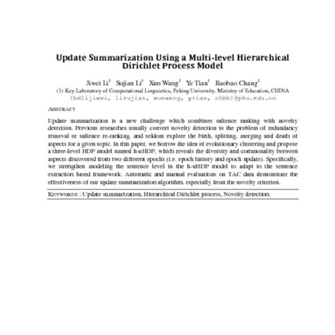 Update Summarization Using A Multi Level Hierarchical Dirichlet Process