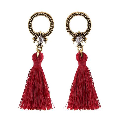 Jual Lrc Anting Tusuk Bohemia Round Shape Decorated Tassel Earrings Shopee Indonesia