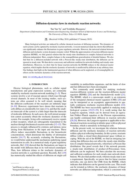 Pdf Diffusion Dynamics Laws In Stochastic Reaction Networks