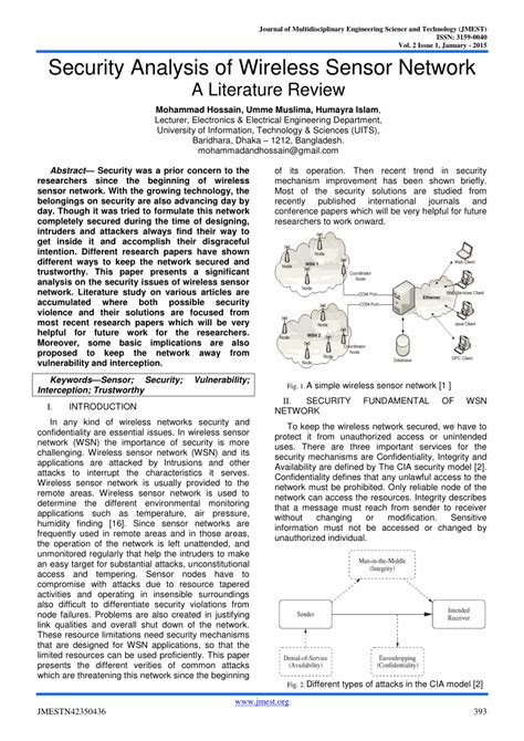 PDF Security Analysis Of Wireless Sensor Network A Literature Review