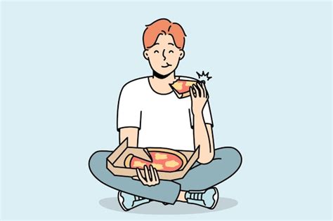 Premium Vector Smiling Man Eating Pizza