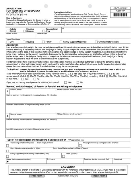 Bapplicationb For Issuance Of Bsubpoenab Connecticut Judicial Branch