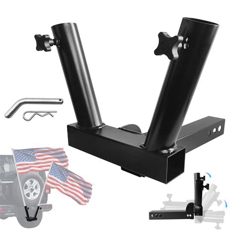 Foldable Hitch Mount Dual Flagpole Holder Universal For Standard 2 Inch