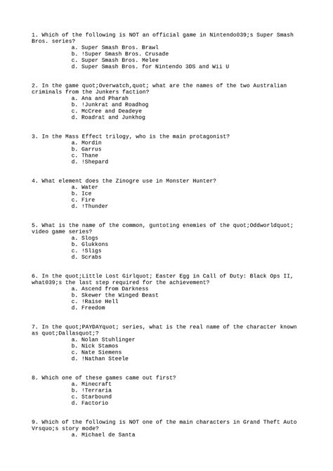CS Extra Credit Goodluckk Which Of The Following Is NOT An Official Game In Nintendo