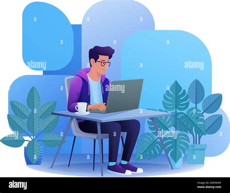 Man Using Laptop Computer Cartoon Illustration Stock Vector Image And Art