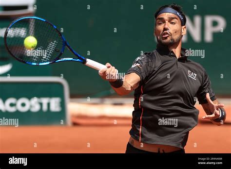 Italys Fabio Fognini Plays A Shot Against Canadas Felix Auger