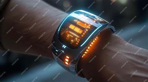 Interactive Holographic Watch Display On Futuristic Wearable Technology Wrist Premium Ai