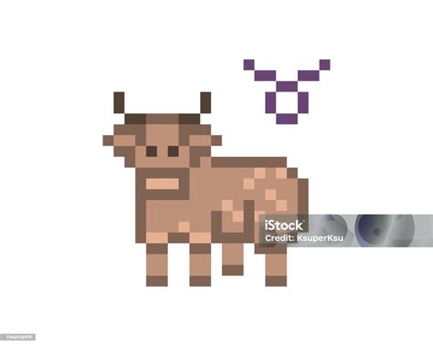 황소 조디악 기호 아이콘 8 비트 픽셀 아트 갈색 황소 흰색 배경에 고립 점성술 기호입니다 비전 과학 로고입니다 별자리 상징