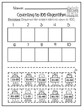 100th Day Of School Activity Counting To 100 Algorithm For Unplugged