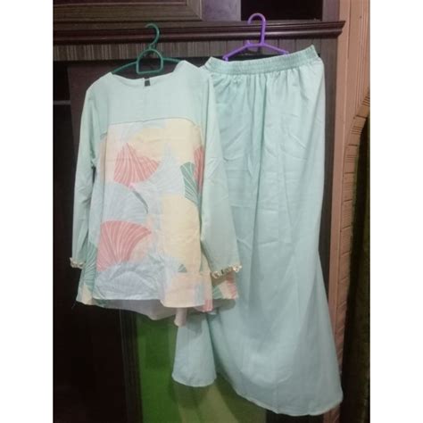 Preloved Used Baju Kurung Peplum Kembang Barbie Labuh Lace Batik Bunga Turquoise Abaya Jubah