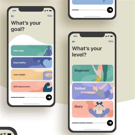 Three Mobile Screens Showing The Different Stages Of Yoga And How To